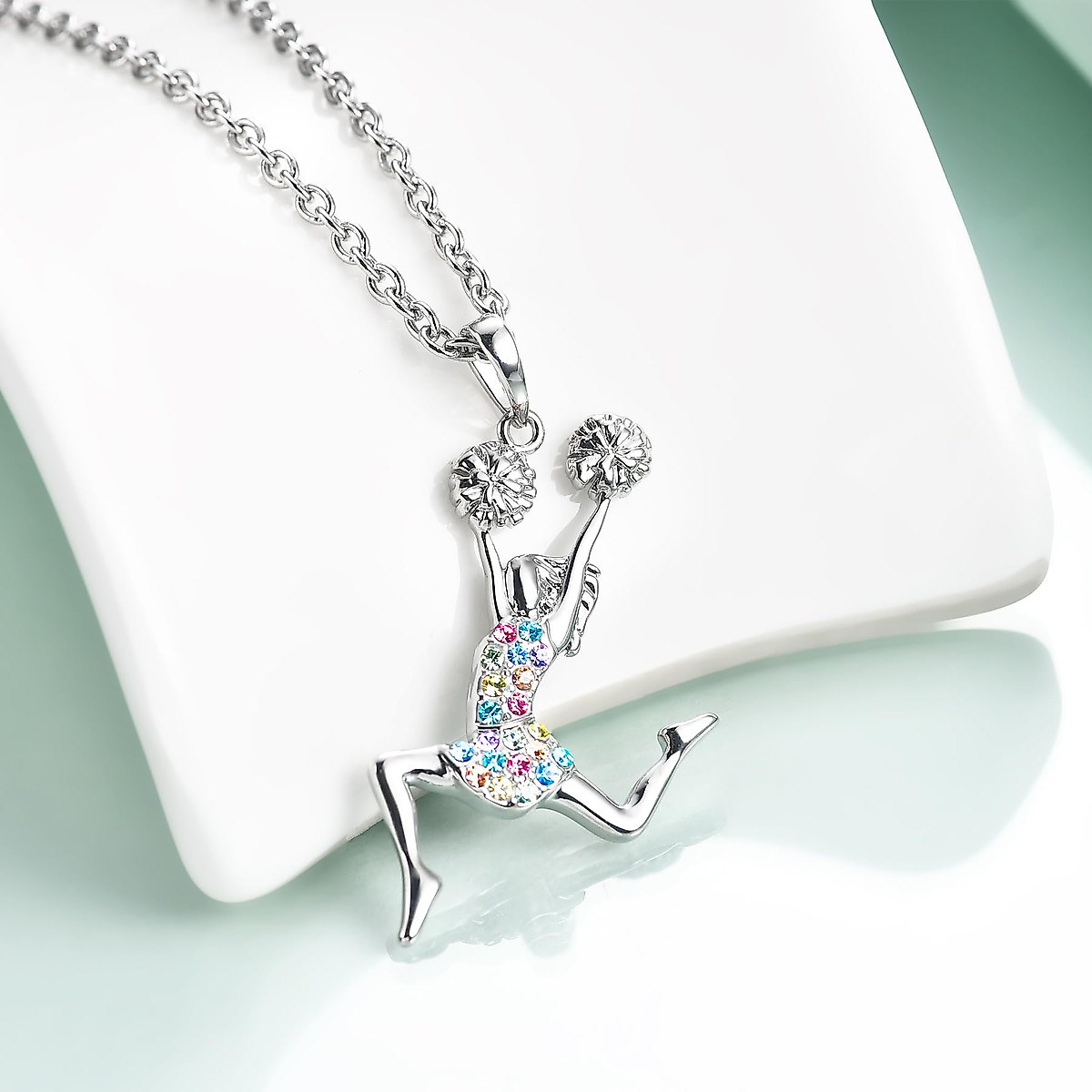 Dixbix Girls Gymnastics Cheerleader Necklaces Gifts,Graduation Necklace Gift Jewelry for Teacher (Colorful Cheerleader)