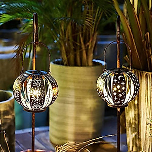 Tryme Solar Lanterns Outdoor Waterproof Moon Star Sun Hanging Solar Garden Lanterns Lights with Handle Patio Decorations for Table Yard (Bronze and Silver)