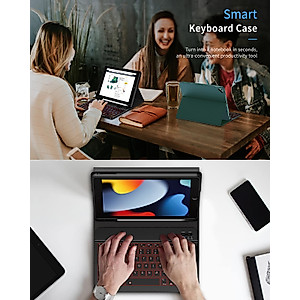 Keyboard Case for iPad 6th/5th Generation 9.7 inch, Slim Folio Smart Case with Pencil Holder for iPad Air 2, Rechargeable, Detachable Wireless Keyboard with 7 Color Backlit for iPad Pro 9.7 - Black