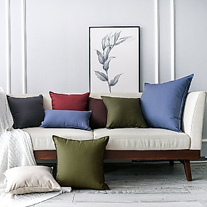 Jeanerlor Cotton Linen Square Decorative Throw Pillow Case Cushion Cover with Twin Needles Stitch on Edge,for Wedding Party Gift Car 12"x20"(30 x 50cm), Olive Green