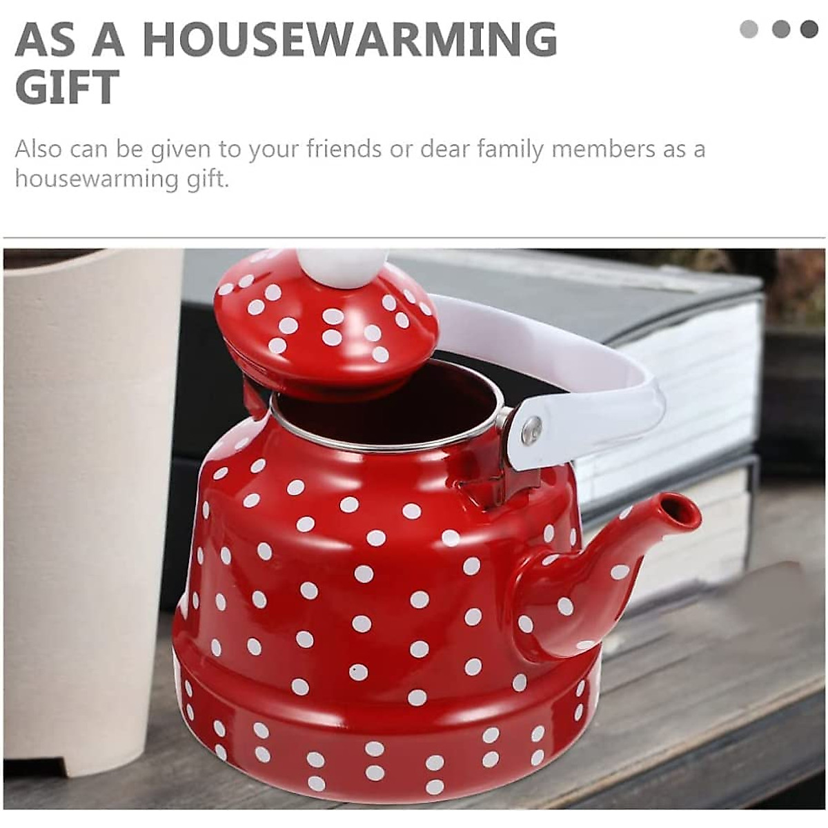 Tea Kettle Ceramic Enameled Teapot Red Dot Tea Kettle Stainless Steel Water Boiling Pot For Kitchen Stovetop 1.7L