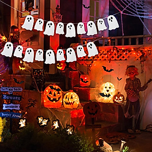 2pack Glittery Halloween Ghost Banner with 24pcs 3D Scary Bat Stickers for Halloween Decoration Haunted Houses Doorways Indoor Outdoor Mantel Wall Decor