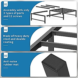 Mr IRONSTONE New Twin Bed Frame, 1600 lbs Load-Bearing, 14 Inch Platform Heavy Duty Steel Slats Support with Large Storage Space, Twin Size Bed Frame No Box Spring Needed, Easy Assembly, Noise-Free