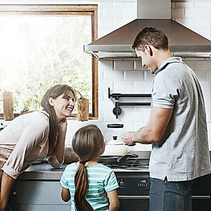 WOWOW Pot Filler Faucet Matte Black Commercial Wall Mount Stove Faucet, Brass Pot Filler Folding Faucet Over Stove, Kitchen Pot Faucet with Double Joint Swing Arms