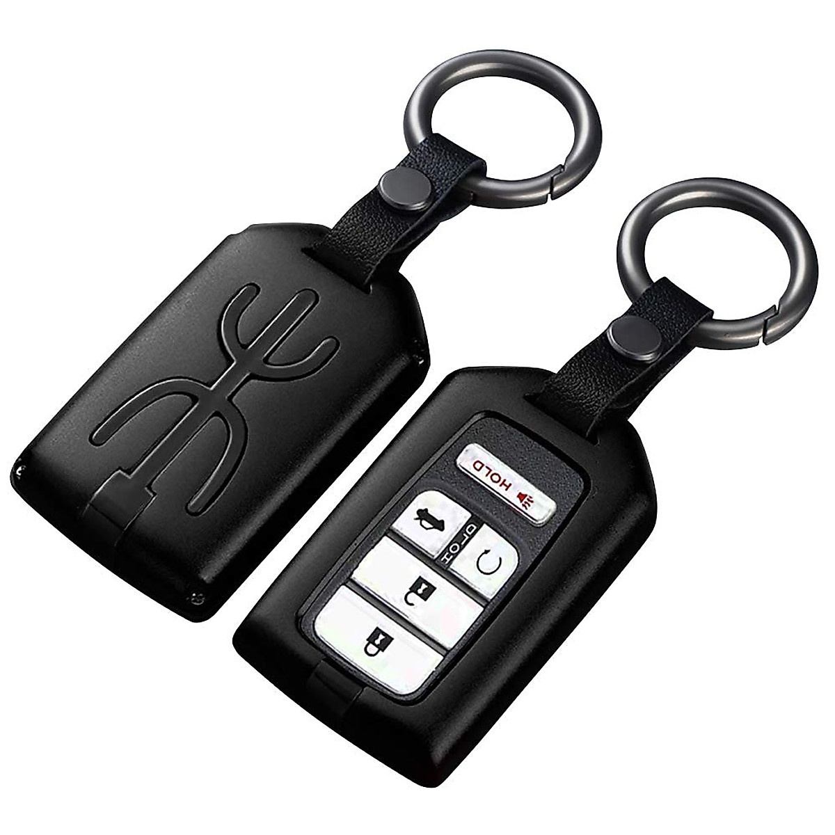 ontto for Honda Key Fob Cover Case Jacket Stylish Key Holder Sleek Metal Shell with Leather Keychain Compatible with Honda Accord Civic CR-V CRV Black