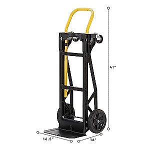 Harper Trucks Heavy Duty Nylon Frame Convertible Hand Truck Dolly Cart with Adjustable Telescopic Frame and Pneumatic Wheels, Black