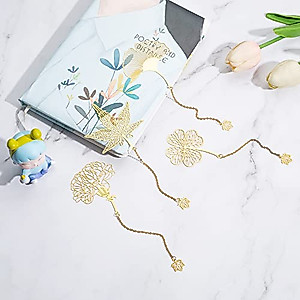 Arycki 6 Pack Metal Bookmarks with Chain,Unique Leaf Plant Gifts Bookmark,Golden Hollow Bookmark for Book Lovers,Women,Men,Writers, Readers, Children, Teens, Adults