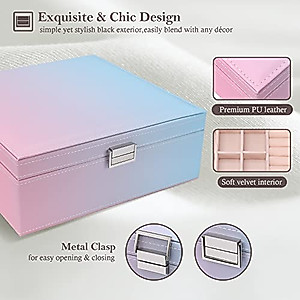 ProCase Jewelry Box for Women, 2 Layers Large Leather Jewelry Organizer Storage Case with Removable Pad for Earrings -Gradient