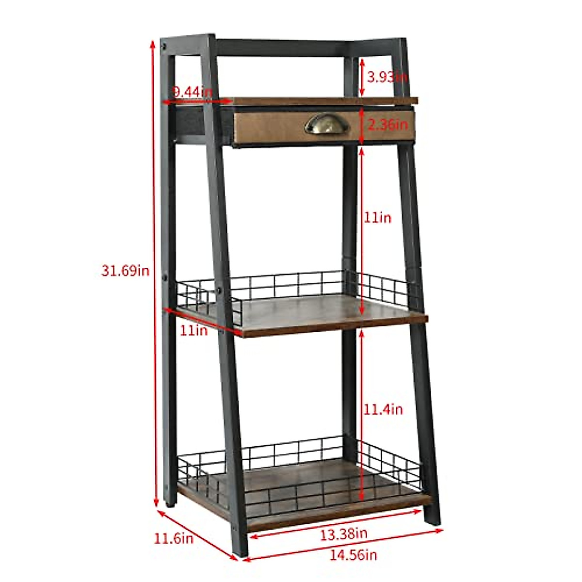 keomaisyto 3-Tier Bathroom Ladder Shelf, Bathroom Floor Storage Shelf with Drawer, Freestanding Tower Shelf, Open Shelving Unit for Bathroom Living Room Balcony