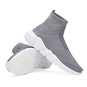 Voiv Womens Slip On Walking Shoes Mens Athletic Running Sneakers High Top Lightweight Knit Tennis Shoes Casual Work Shoes Gray 37