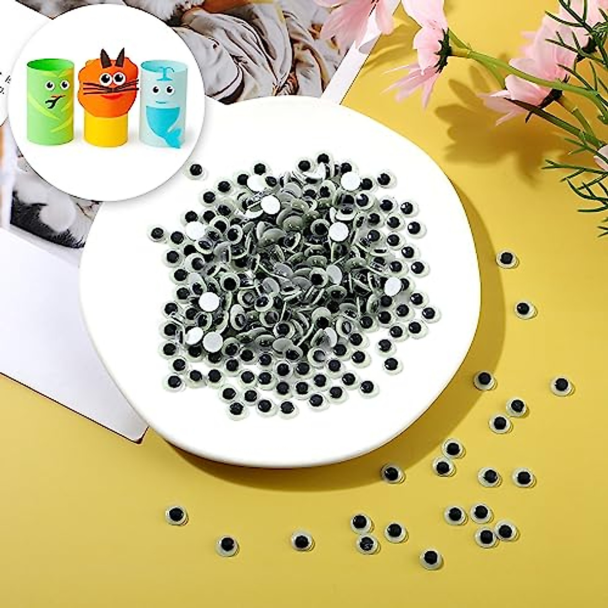 1000 Pcs Craft Eyes Self Adhesive Craft Stickers Wiggle Googly Eyes Comes in Black and White and VariousSizes Googly Eyes for Crafts DIY Crafts Decoration (6/8/10/12mm)