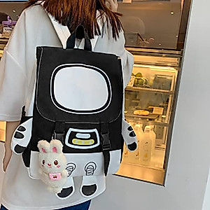 Kawaii Backpack for Teen Girls Boys School College Travel Aesthetic Bookbag with Cute Pendant Casual Bag Schoolbag Daypack (Black/White)
