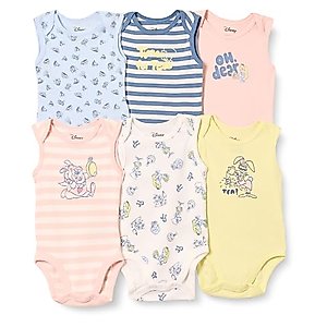 Amazon Essentials Disney | Marvel | Star Wars | Princess Baby Girls' Sleeveless Bodysuits, Pack of 6, Alice Tea Party, 24 Months
