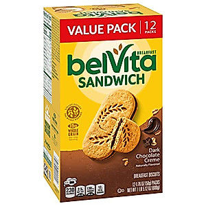 belVita Breakfast Sandwich Dark Chocolate Creme Breakfast Biscuits, Value Pack, 12 Packs (2 Sandwiches Per Pack)