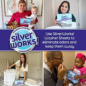 SilverWorks! Deodorizer Laundry Odor Eliminator For Clothes - Natural Silver Ion Infused Washer Sheets - Laundry Deodorizer Odor Eliminator - Lasting Laundry Odor Remover Dryer Deodorizer –24 Loads