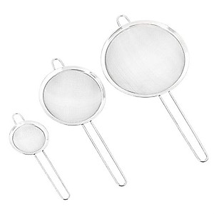 AmazonCommercial Stainless Steel 3-Piece Strainer Set, Set Contains 3.3", 5.5", and 7.75" Strainers, Pack of 3