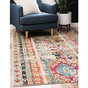 Unique Loom Sedona Collection Distressed, Southwester, Over-Dyed, Vintage Area Rug, 6' 0" x 9' 0", Blue/Beige