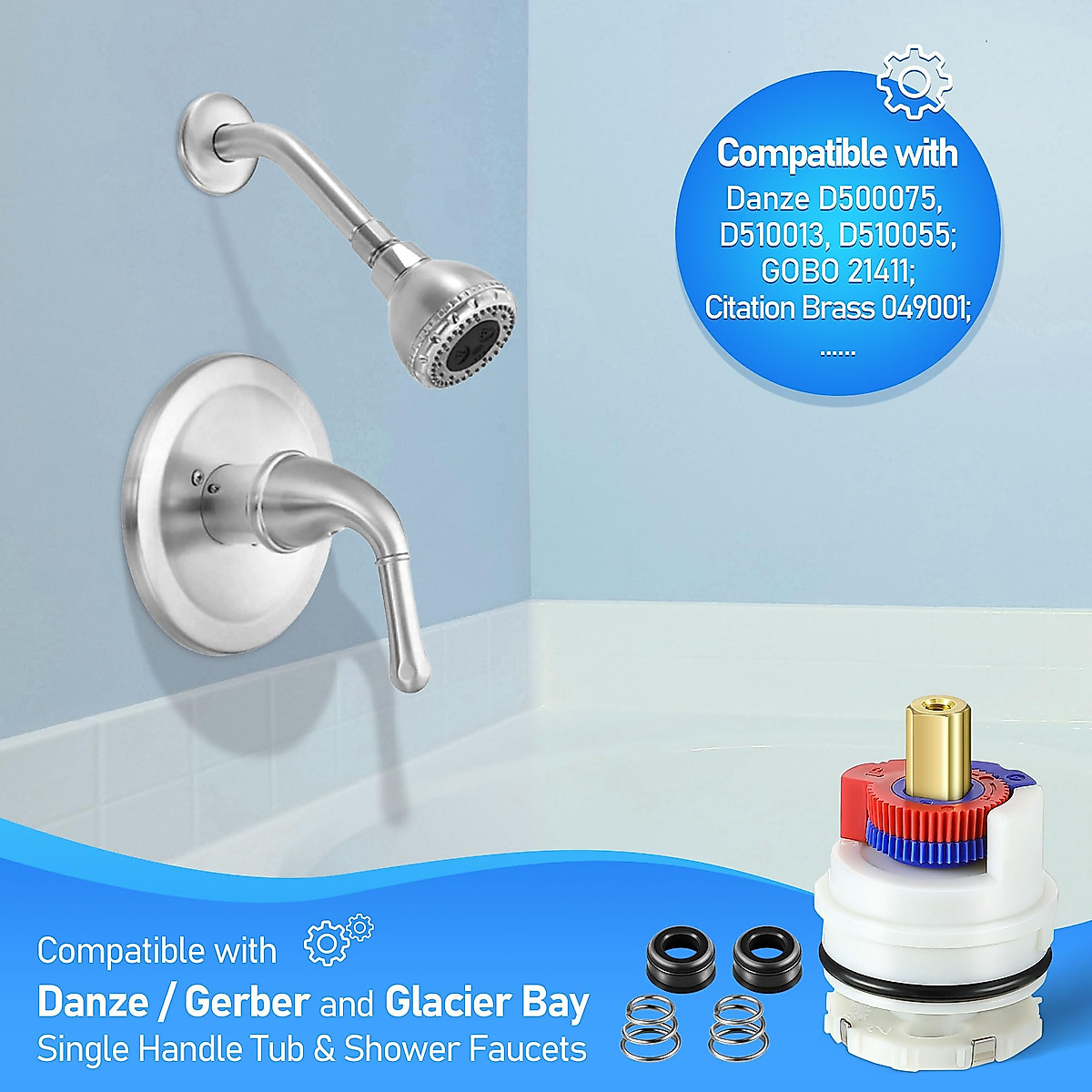 Dreyoo Square Stem Washerless Cartridge Replacement for DA603566, Shower Cartridge Compatible with Danze and Glacier Bay Single Handle Tub/Shower Faucets with Temperature Limit Stops