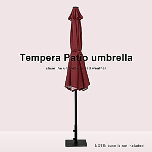 Tempera 9' Outdoor Market Patio Table Umbrella with Push Button Tilt and Crank,Large Sun Umbrella with Sturdy Pole&Fade resistant canopy,Easy to set,Red
