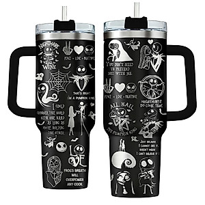 GEPOSTORE Movie Lover Gifts, Christmas Before Movie 40 oz Laser Tumbler Handle and Straw, Jack Sally Movie Tumblers Cup, Halloween Mug, Birthday Gifts for Couple