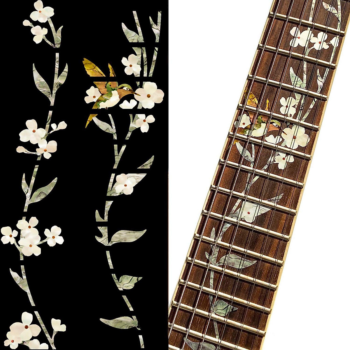Inlay Sticker Fret Markers for Guitars - Tree of Life w/Hummingbird, FT-055TL-HM