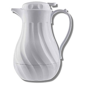 Tablecraft Insulated Coffee Server, Tea and Hot Water Beverage Dispenser, Swirl Thermal Triple Wall Serving Pitcher, Commercial Restaurant Foodservice Plastic BPA Free Pot, White, 40 Ounce