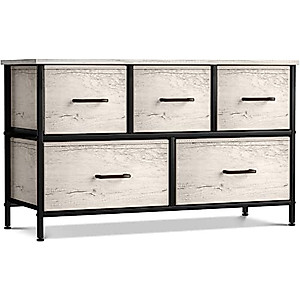 Sorbus Dresser with 5 Faux Wood Drawers - Storage Unit Organizer Chest for Clothes - Bedroom, Hallway, Living Room, Closet, & Dorm Furniture - Steel Frame, Wood Top, & Easy Pull Fabric Bins