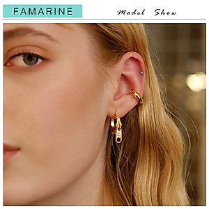 FAMARINE 2 Pairs 14K Gold Plated Hoop Huggie Earrings for Women, Minimalist Dainty Hoop Earrings