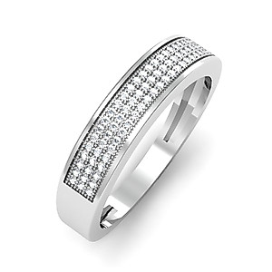 Dazzlingrock Collection 0.25 Carat (ctw) 10K Round White Diamond Micro Pave 3 Row Anniversary Stackable Wedding Band 1/4 CT, White Gold, Size 8