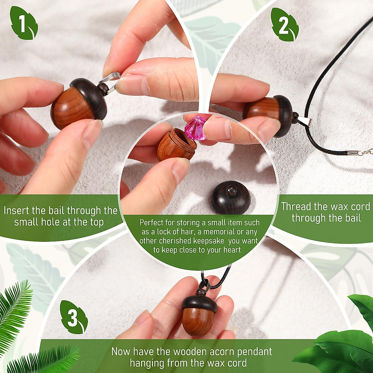 Sasylvia 10 Pcs Wood Acorn Charms Nut Acorn Pendant with Black Waxed Necklace Cord and Lobster Claw Clasp for DIY Accessories Pendant Decorations Jewelry Making