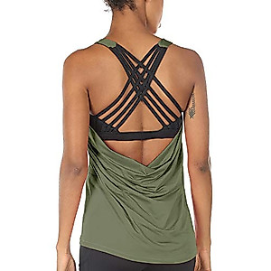 icyzone Yoga Tops Workouts Clothes Activewear Built in Bra Tank Tops for Women (M, Olive)