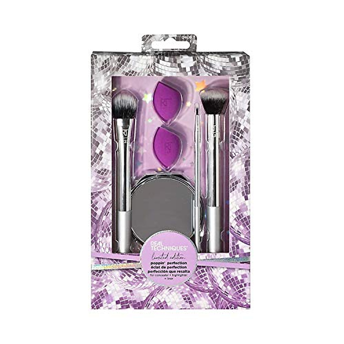 Real Techniques Poppin' Perfection Makeup Brush Set with Makeup Blender Beauty Sponges and Compact Makeup Mirror, Set of 6