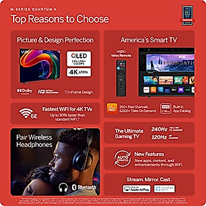 VIZIO 50-inch MQX Series Premium 4K 120Hz QLED HDR Smart TV with Dolby Vision, Active Full Array, 240Hz @ 1080p PC Gaming, WiFi 6E, and Alexa Compatibility M50QXM-K01, 2023 Model