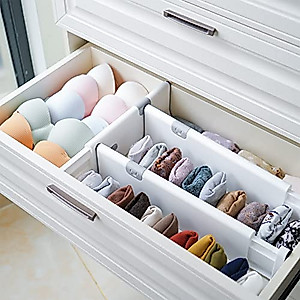 Drawer Dividers Organizers 4 Pack, Expandable from Length 14.9-21.3'', Adjustable 4" High, Deep Dresser Drawer Organizer, Plastic Drawer Separators for Clothing, Kitchen Utensils and Office Storage