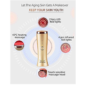 SkinAngel Red Light Therapy for Face & Neck - FDA Cleared - Infrared Skin Tightening Machine – Wand for Wrinkle Removal, Anti Aging Devices, Skin Rejuvenation - Golden