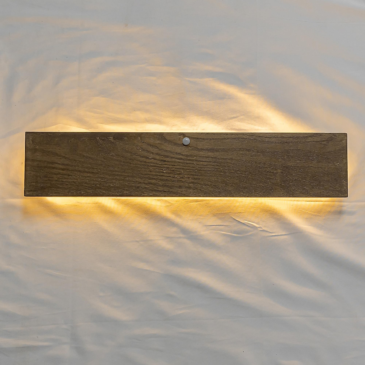 SKIVTGLAMP Wood Wall Sconce Rechargeable Battery Operated LED PIP Motion IR Sensor Wall Lamp, No Drilling Cordless Farmhouse Wall Mounted for Rustic Home Decor Backdrop Customizable Rectangle Walnut