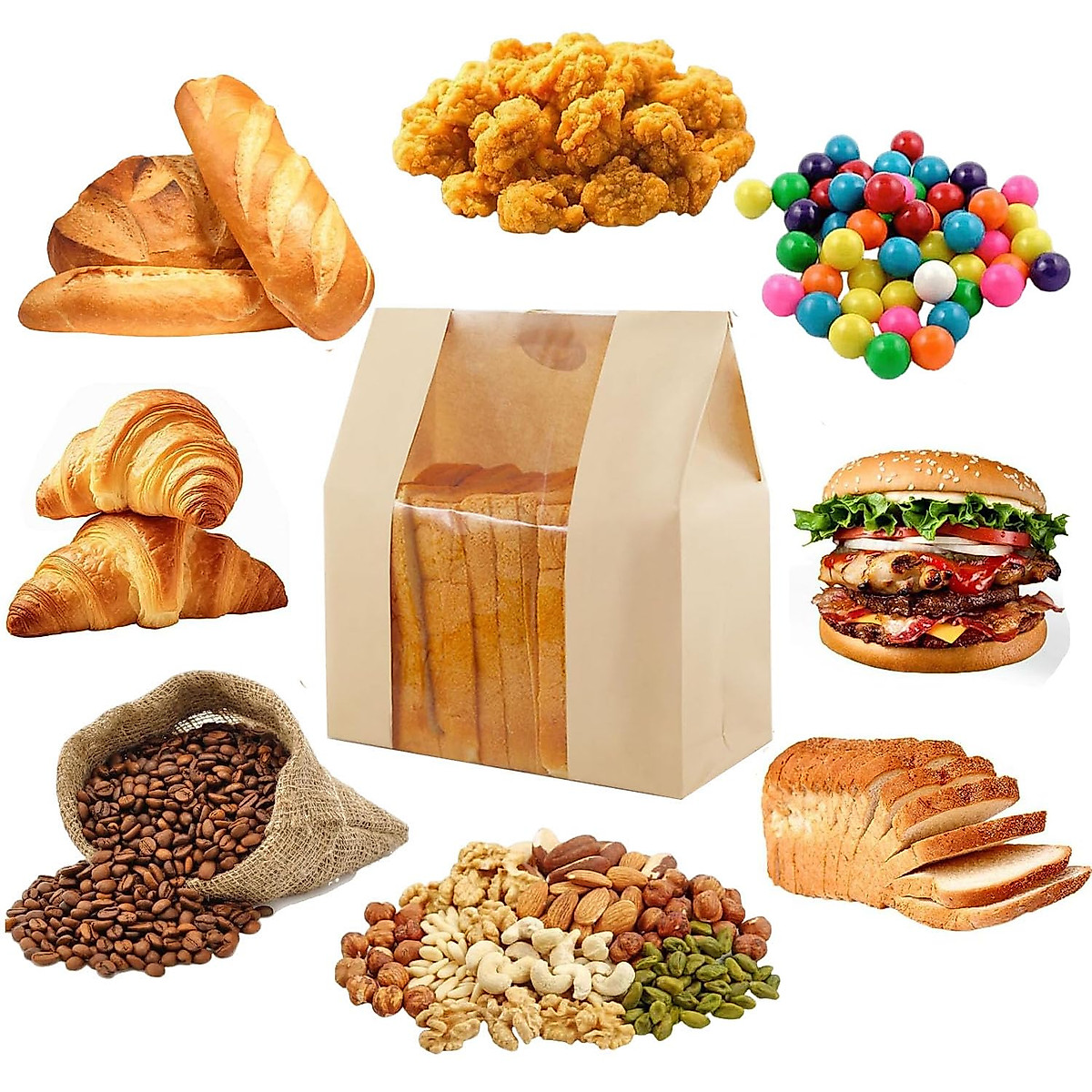 35PCS Large Paper Bread Bags Sourdough Bread Paper Bags for Homemade Bread Kraft Paper Bakery Bags with Window Include 35PCS Label Seal Sticker for Baked Food Packaging Storage (13.6x8.3x4.0 inch)