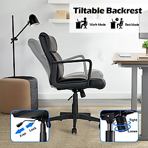 Artswish Leather Office Chair Modern High Back Support, Executive Office Rolling Chair with Adjustable Backrest, Black Ergonomic Computer Desk Chair with Wheels Arms, Comfy Desk Chair for Home Office