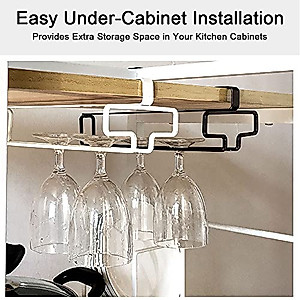 LINFIDITE Wine Glass Holder 2PCS Stemware Rack Hanger Under Cabinet Wine Glass Rack Kitchen Hanging Glass Storage Rack Organizer,Black