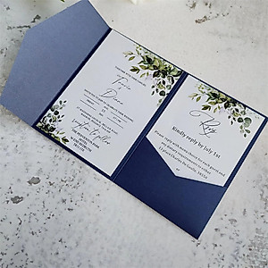MillaSaw Blue 5X7 Invitation Pocket With Envelop For Wedding Bridal Shower Birthday Thank You Card 20 sets (blue)