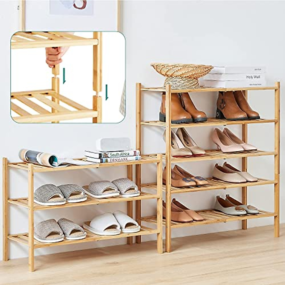viewcare 9-Tier Bamboo Shoe Rack for Entryway, Stackable | Foldable | Natural, Free Standing Shoe Racks for Hallway Closet