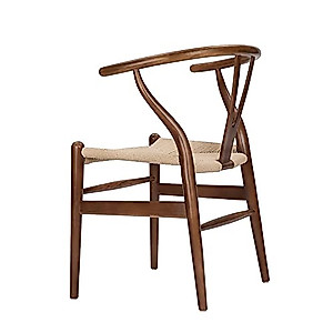 Polynices Wishbone Chair, Weave Modern Solid Wood Mid-Century Y Shaped Backrest Dining Chair (Walnut Set of 2)