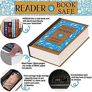 READER Book Safe Storage Box with Real Pages Key Lock Box Money Safe Book Storage Lock Boxes for Personal Items Large Capacity Diversion Safes Hold Phone,Cash