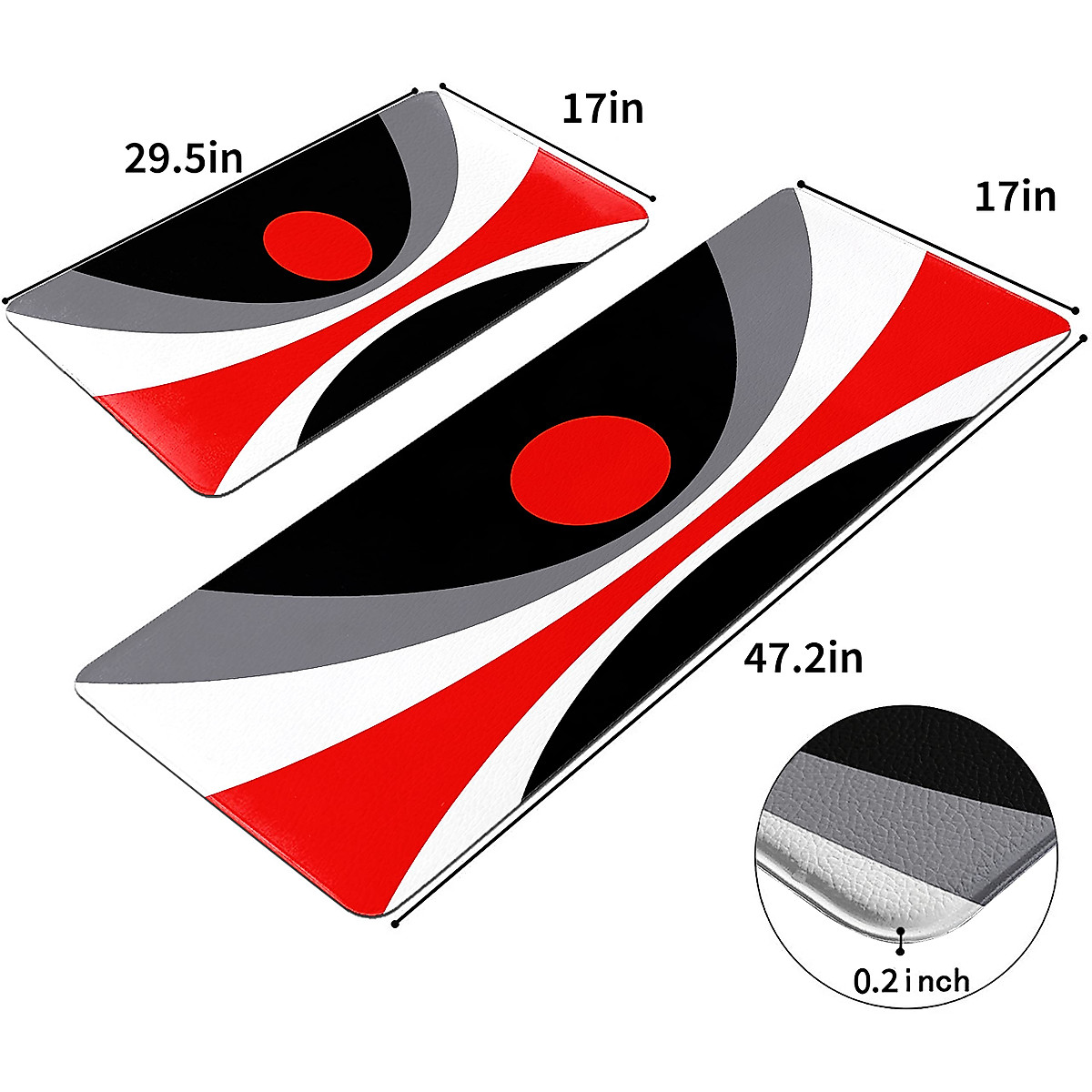 Red and Black Kitchen Rugs and Mats Abstract Art Kitchen Decor Set of 2 Kitchen Floor Mat Non-Slip Backing Washable Kitchen Rugs Set for Home Office Laundry (Red Black, 17"x29.5"+17"x47")
