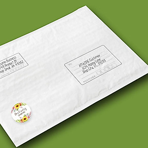 She Won This! Sunflower and Peony Thank You Customer Appreciation Sticker Labels for Small Businesses, 60 1.5" Circle Stickers by AmandaCreation, Great for Envelopes, Postcards, Direct Mail, & More!