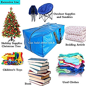 Heavy Duty Oversized Storage Bag, 4 Pcs Blue Totes Moving Storage Bags with Zippers, for Travelling Camping Dorm College Moving Supplies Boxes, Clothes Storage Bins Compatible with Ikea Frakta Cart