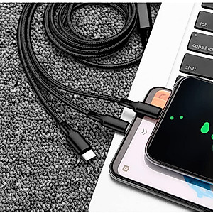 jeefull power JF Multi-Head Charging Cable, 4FT Three-in-one Multi Charging Cable, Nylon Braided Multiple Charger Cable, with Three interfaces and Connected to The Device via USB 3PCS