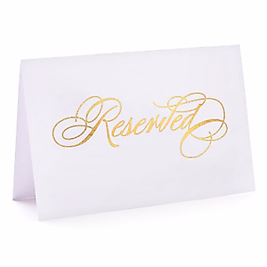 25 Pack Reserved Sign, Real Gold Foil Printed Tent Place Cards, Reserved Table Signs, Wedding Reserved Signs for Table at Restaurants, Church, Business Office Board Meetings, Holiday Christmas Party.