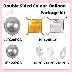 Orgnafey Chrome Silver Flat Square Foil Balloon Wall Tunnel Arch Metallic Silver Balloon Garland Kit Background Double sided Mylar gold For Graduation Anniversary Birthday Engagement Party Decorations