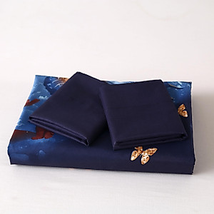 MAG 3pcs Butterfly Bedding Duvet Cover Set,Vintage Bedding Sets,Cute Duvet Cover Set for Toddler, Kids, Girls, Super Soft Microfiber (no Comforter) (Dark Blue, Twin)